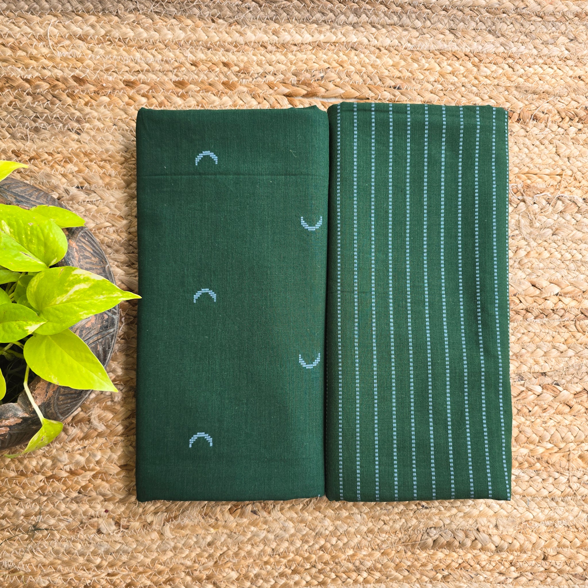 Top Bottom Combo Pure Cotton Handloom Green With Motif Woven Fabric (2 ...