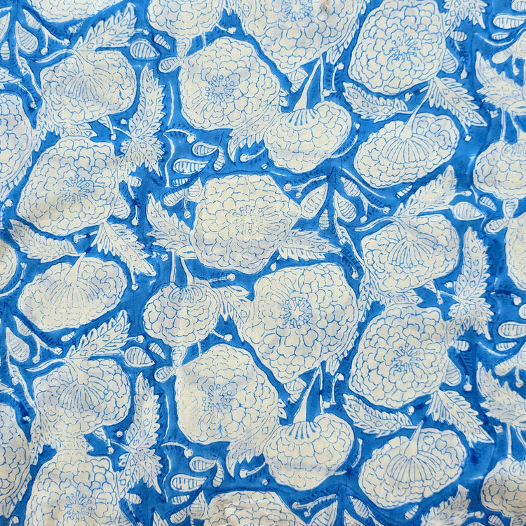 Pure Cotton Jaipuri Blue With White Flower Jaal Hand Block Print Fabri ...