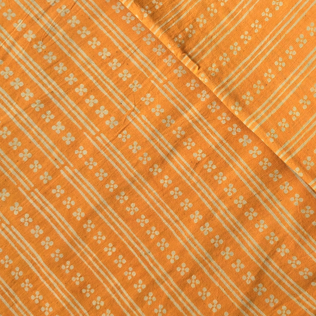 Pure Cotton Dabu orange With Border Design Stripes Hand Block Print Fa ...