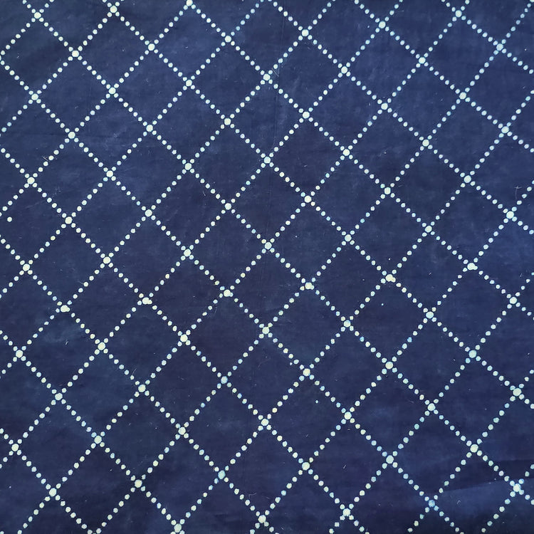 (PRE-CUT 2 METER) Pure Cotton Indigo with White Lattice Design Hand Bl ...