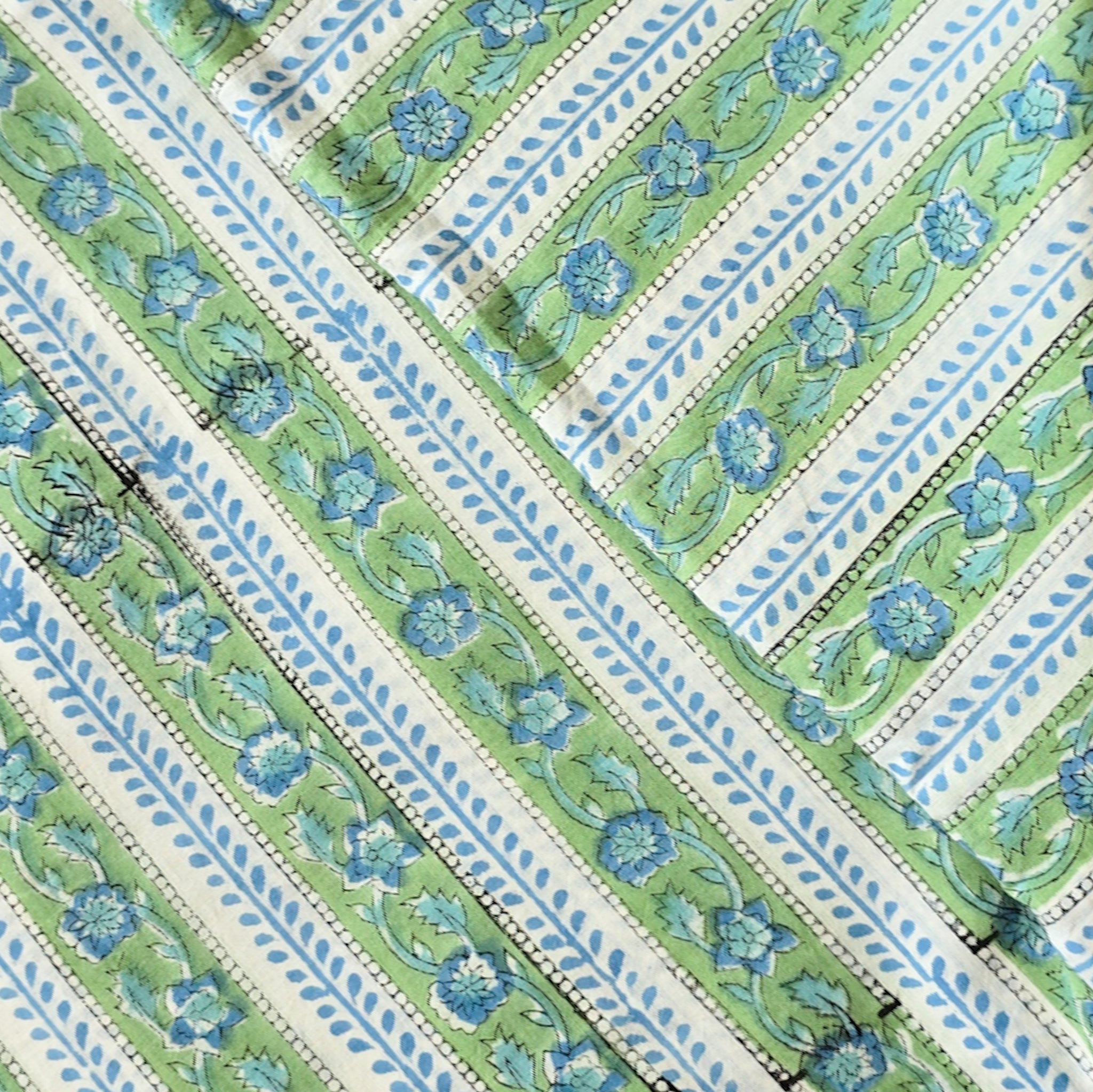 (PRE-CUT 1.40 METER) Pure Cotton Jaipuri Green With Blue Border Design ...