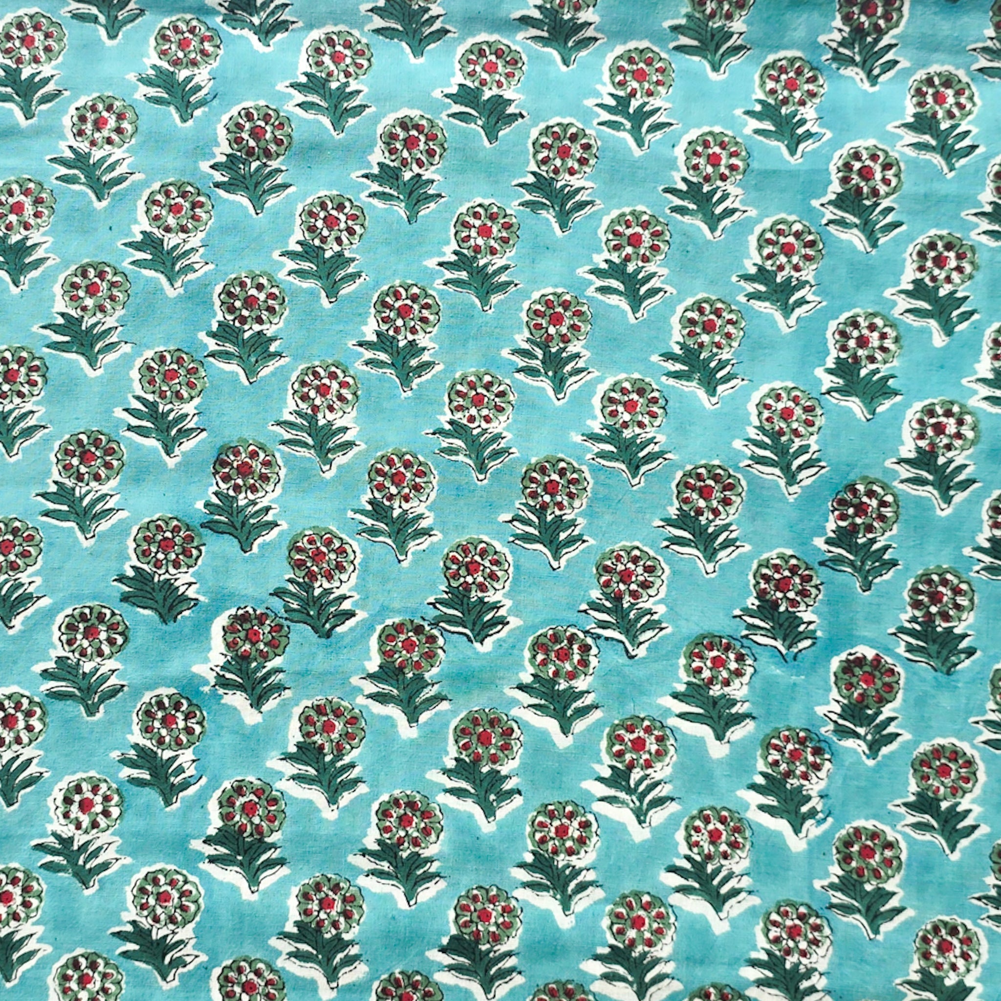Pure Cotton Jaipuri Cyan With Flower Motif Hand Block Print Fabric ...