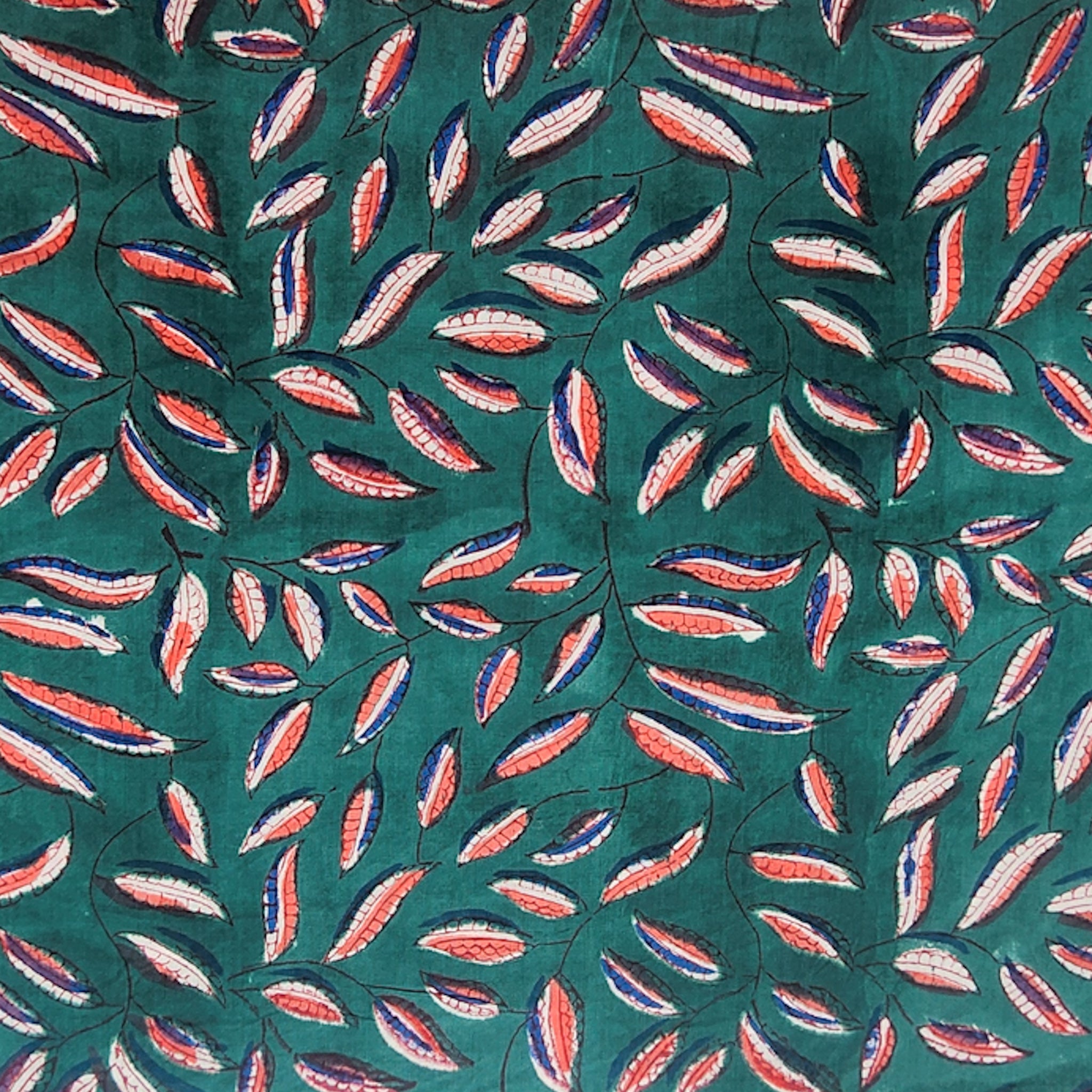 Pure Cotton Jaipuri Dark Green With Leaves Jaal Hand Block Print Fabri ...