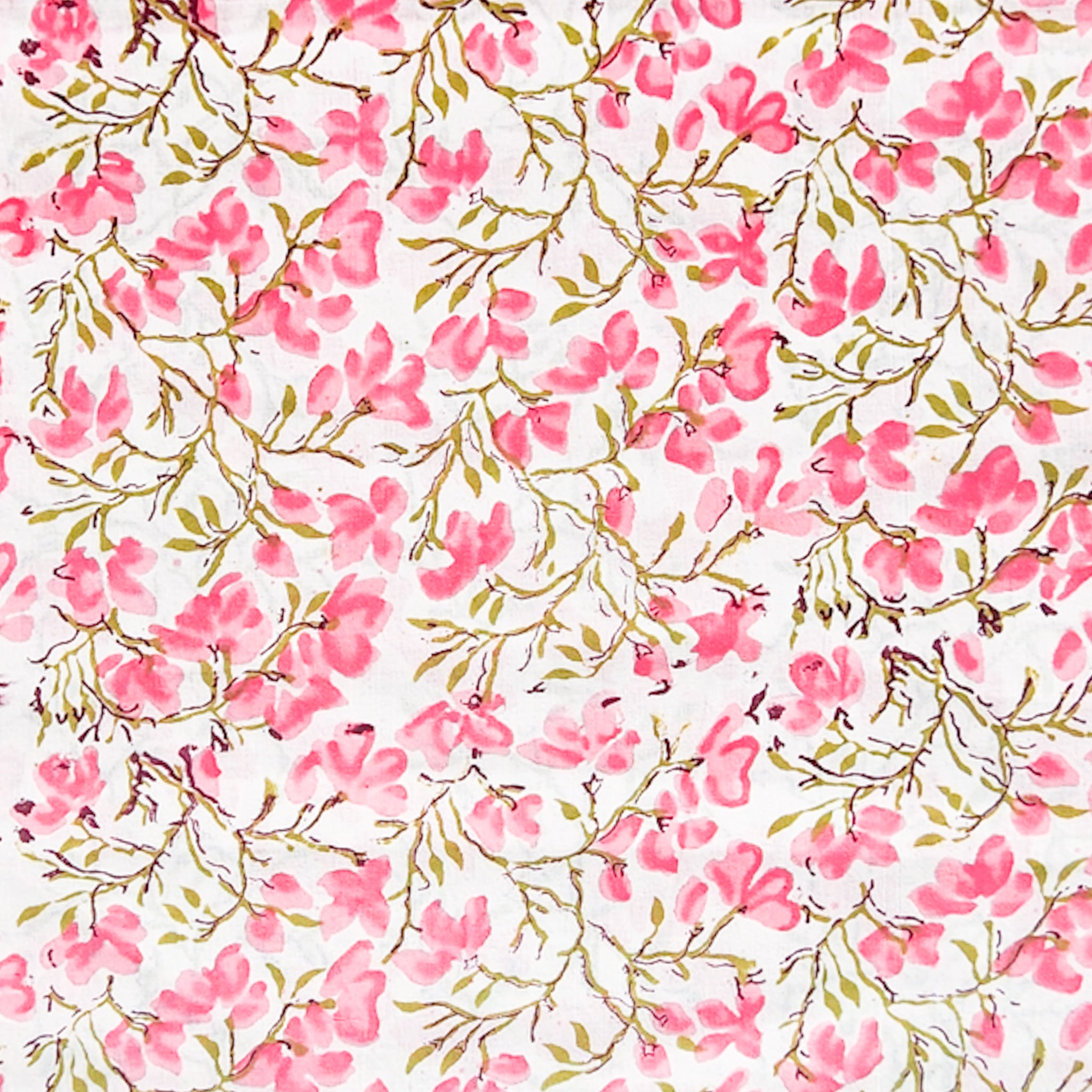 (PRE-CUT 1.85 METER)Pure Cotton Jaipuri White With Pink Floral Design ...