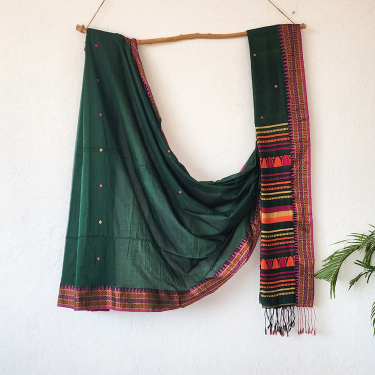 AAROHI- Pure Cotton Handloom Bangoli Design With Darkgreen With Pink B ...