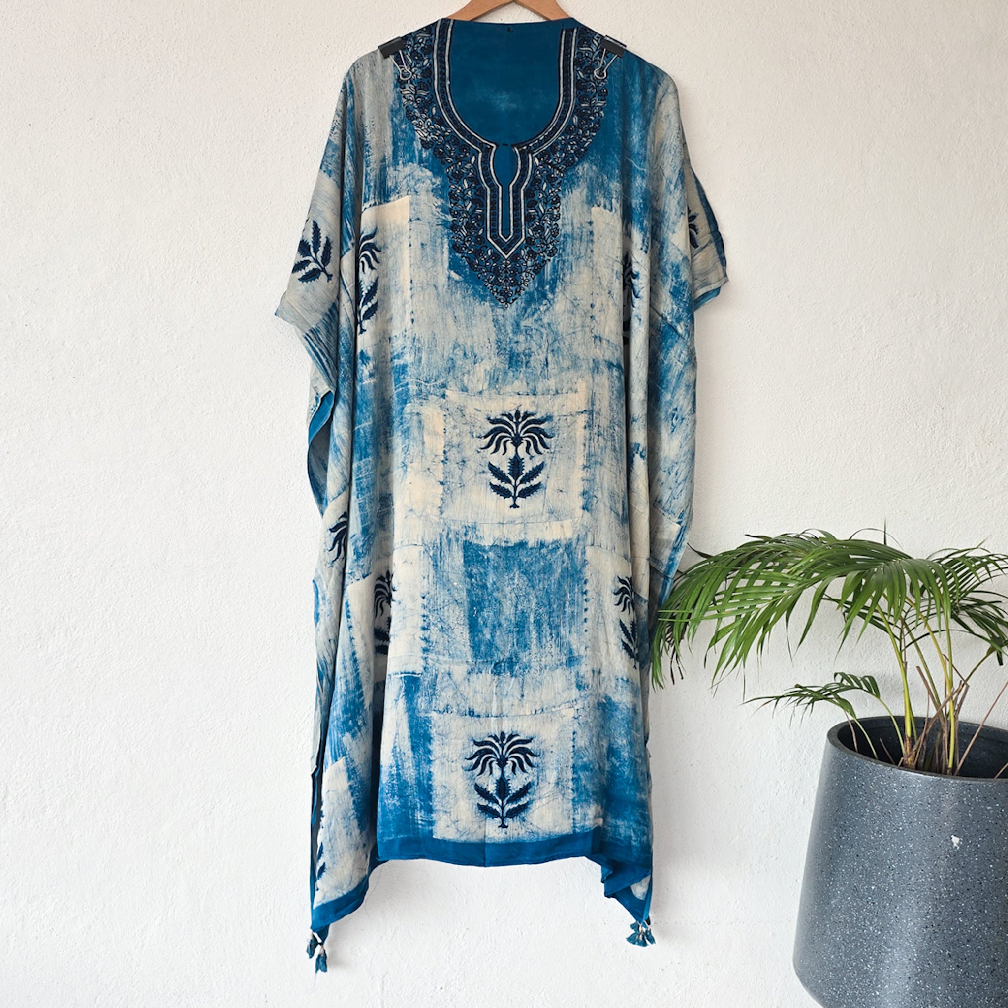 MAYURI -Modal Silk Ajrak Rust Blue With Cream Pre - Design Fabric ...