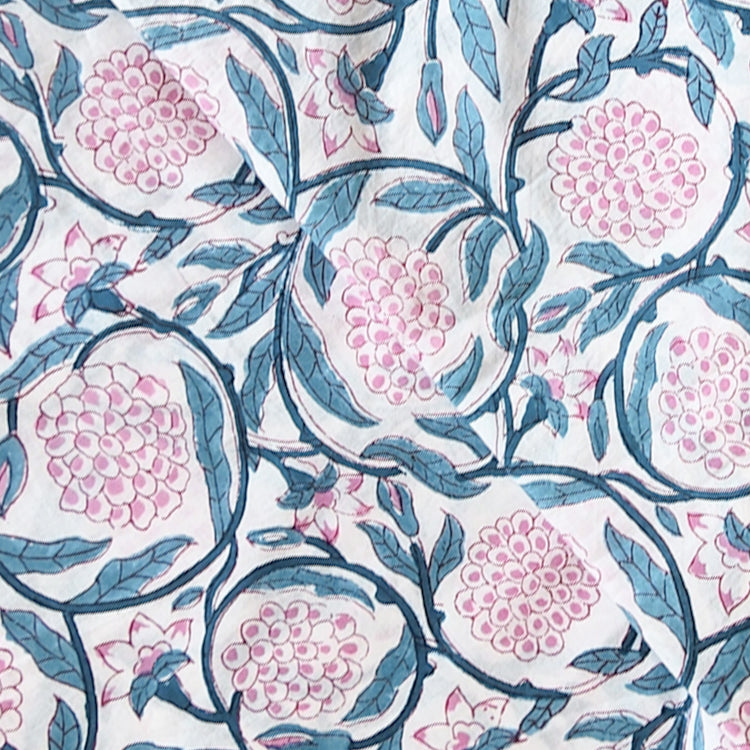 Pure Cotton White With Teal Blue Fruit Jaal Hand Block Print Fabric ...