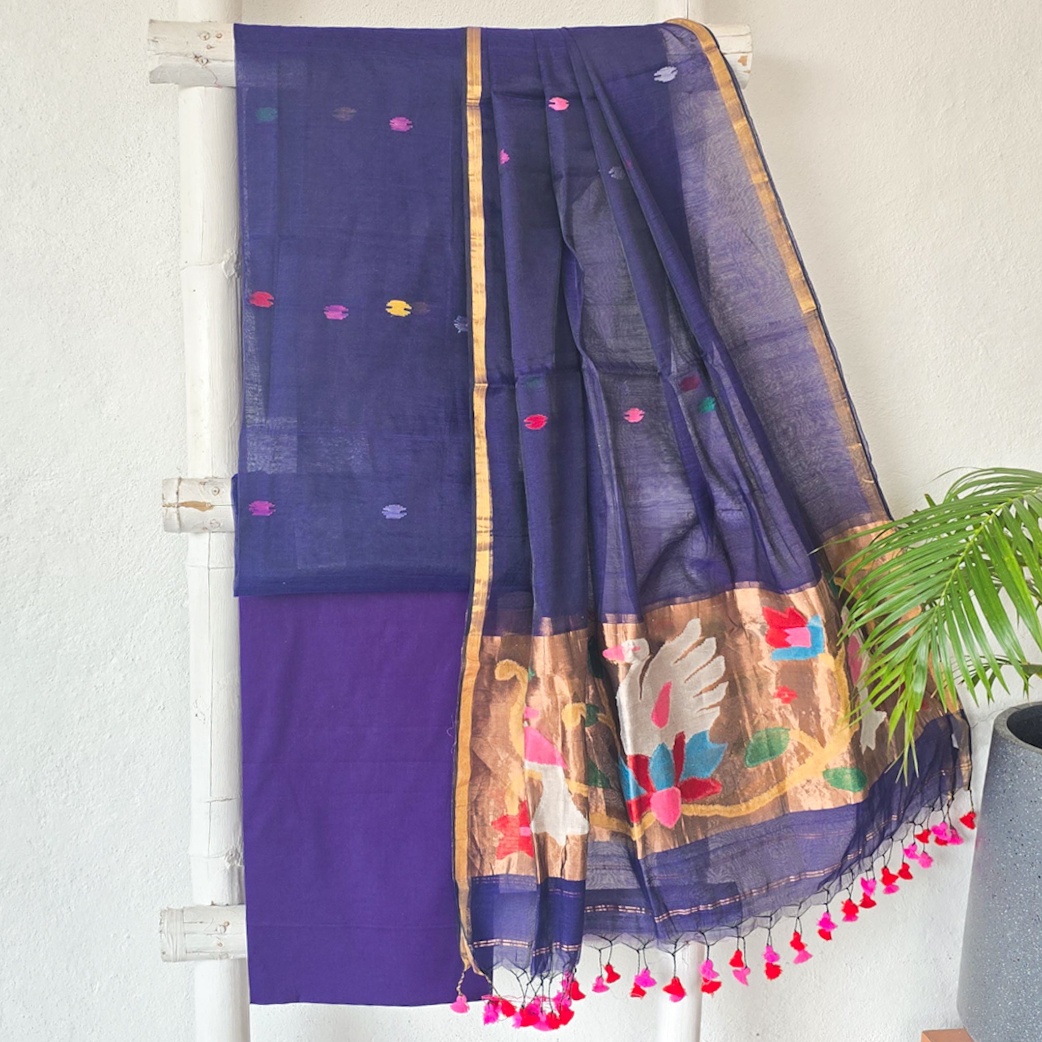 AARADHYA- Chanderi Jamdani Navy blue With Motif Suit – Sanskruti