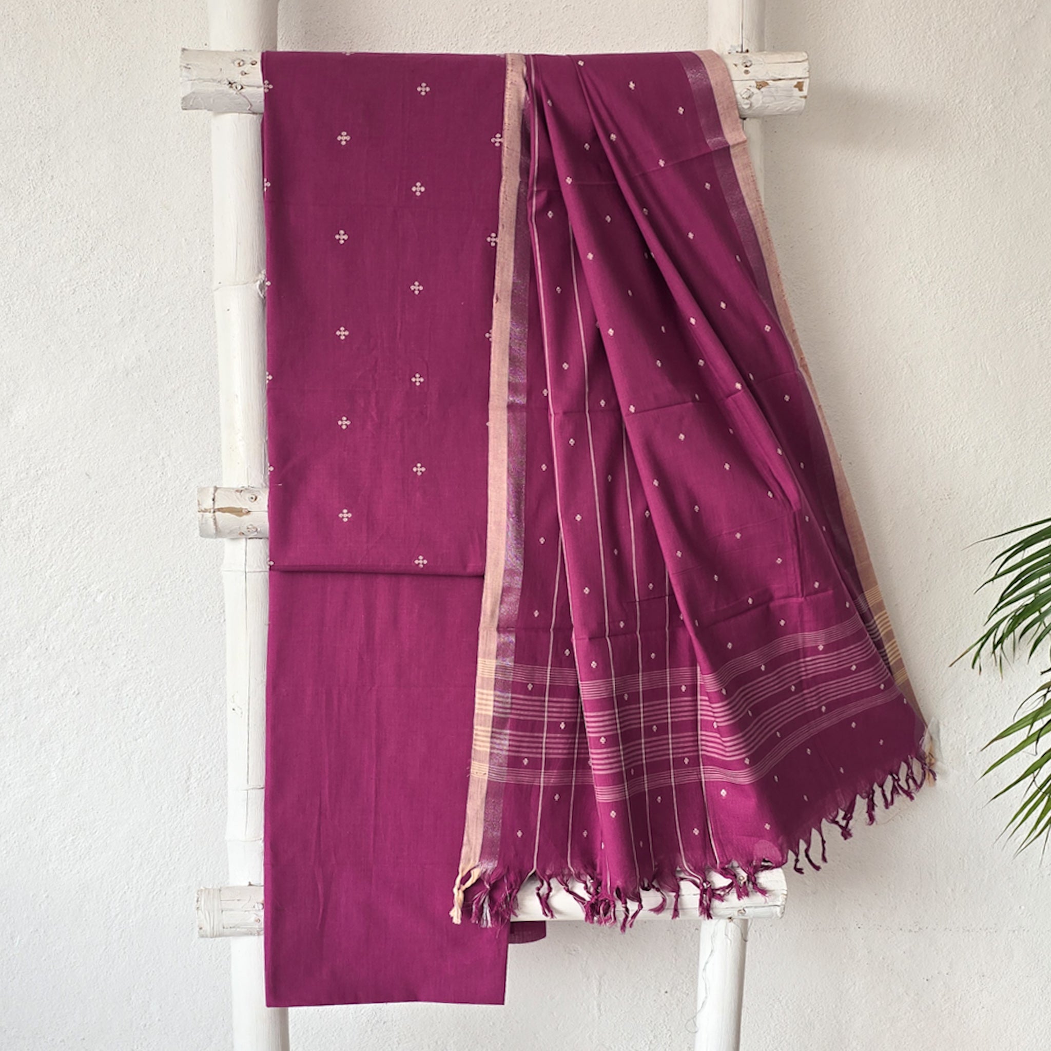 RIDHI-Pure Cotton Handloom wine Purple With Tiny Motif Suit – Sanskruti