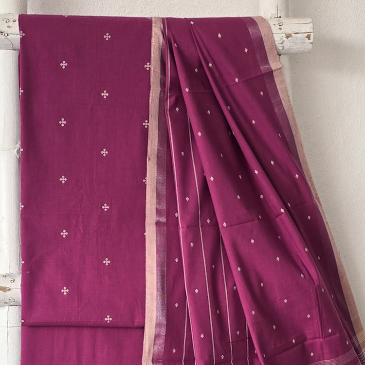 RIDHI-Pure Cotton Handloom wine Purple With Tiny Motif Suit – Sanskruti
