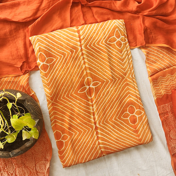PRATHIKSHA- Modal Silk Orange With Pin Shibori Suit – Sanskruti