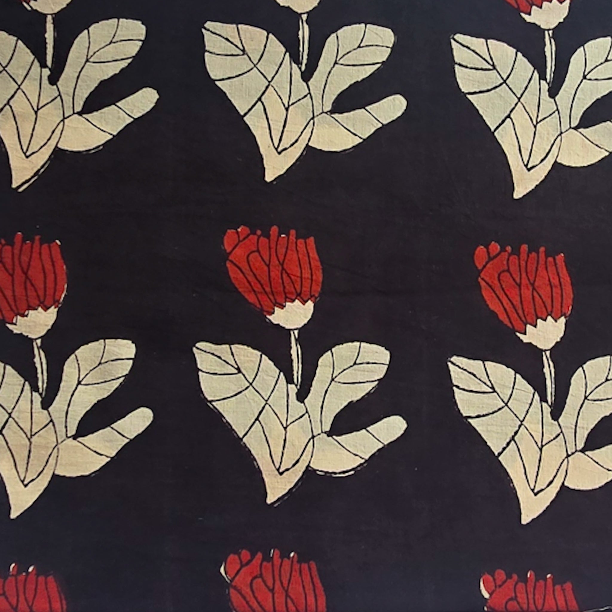 Pure Cotton Bagru Black With Red Big Flower Motif Hand Block Print Fab ...