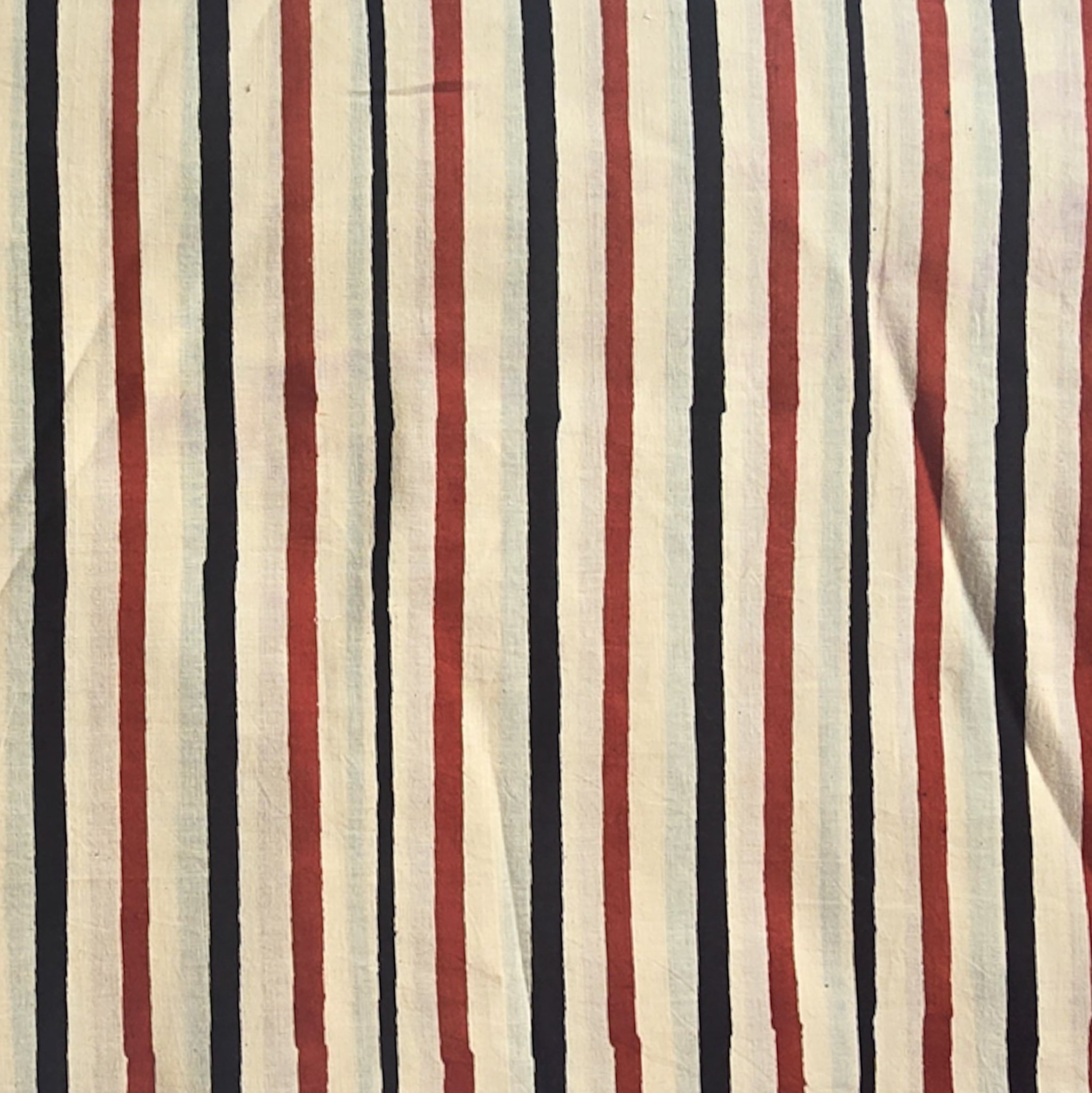 Pure Cotton Bagru Cream And Rust red With Black Stripes Hand Block Pri ...