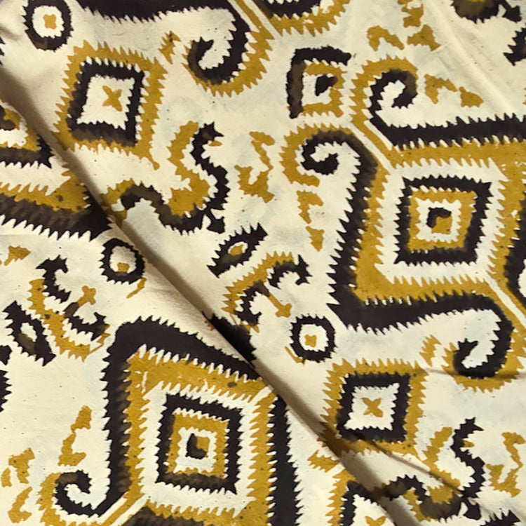 Pure Cotton Bagru Cream With mustard And Black Intricate Design Big Mo ...
