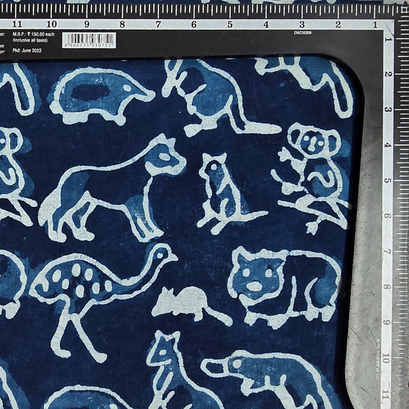 Pure Cotton Indigo Animal Motif Hand Block Print Fabric – Sanskruti