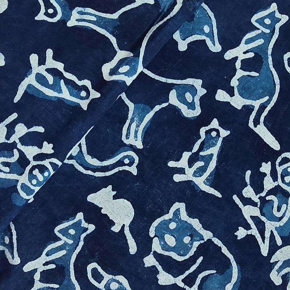 Pure Cotton Indigo Animal Motif Hand Block Print Fabric – Sanskruti
