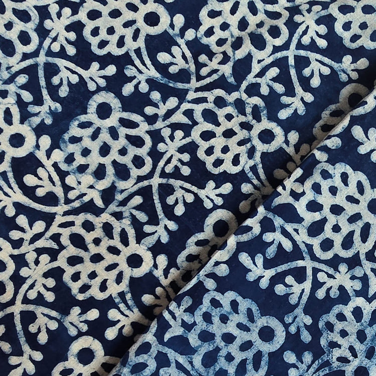 Pure Cotton Indigo With Grapes Jaal Hand Block Print Fabric – Sanskruti