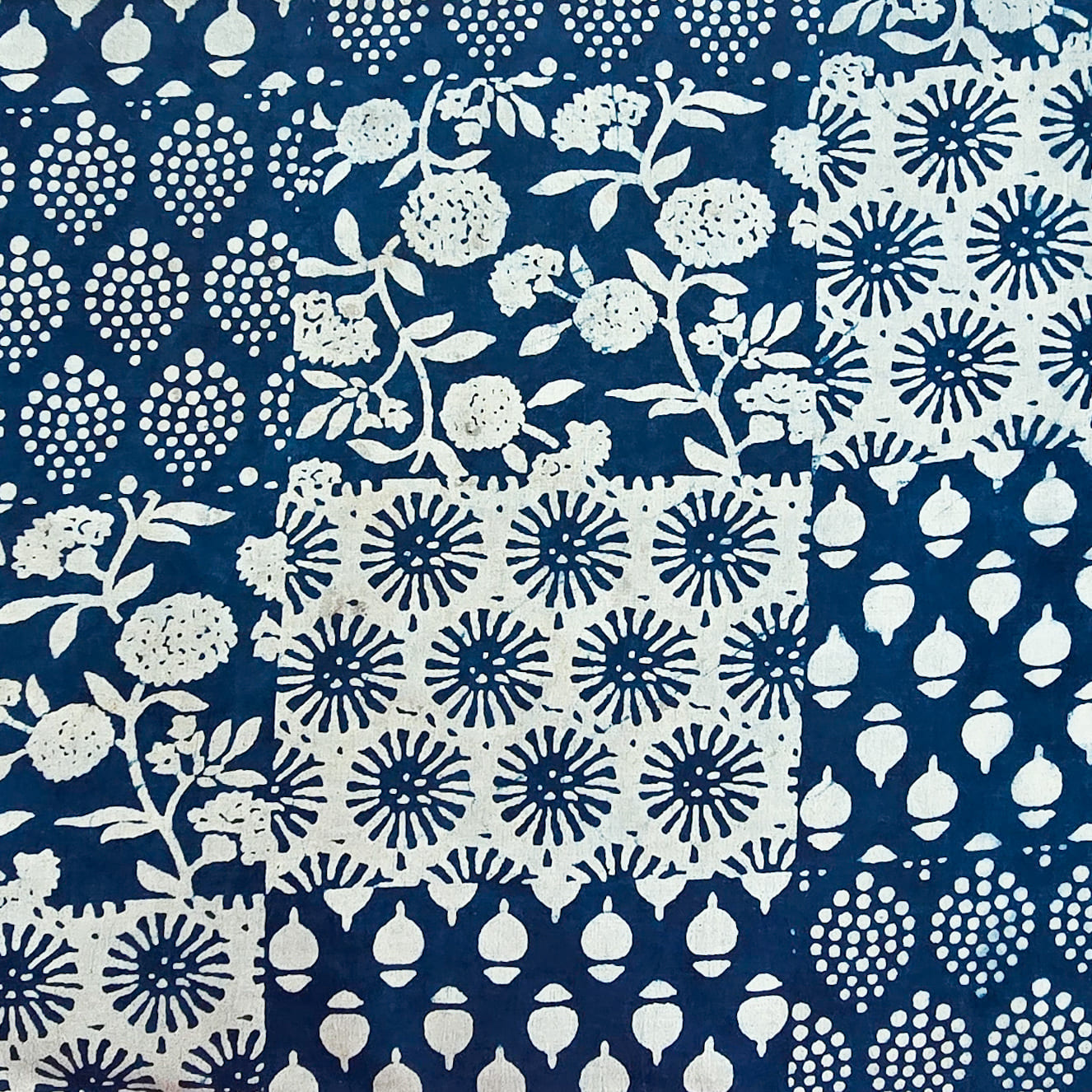Pure Cotton Indigo With Differnt Blocks Hand Block Print Fabric – Sanskruti