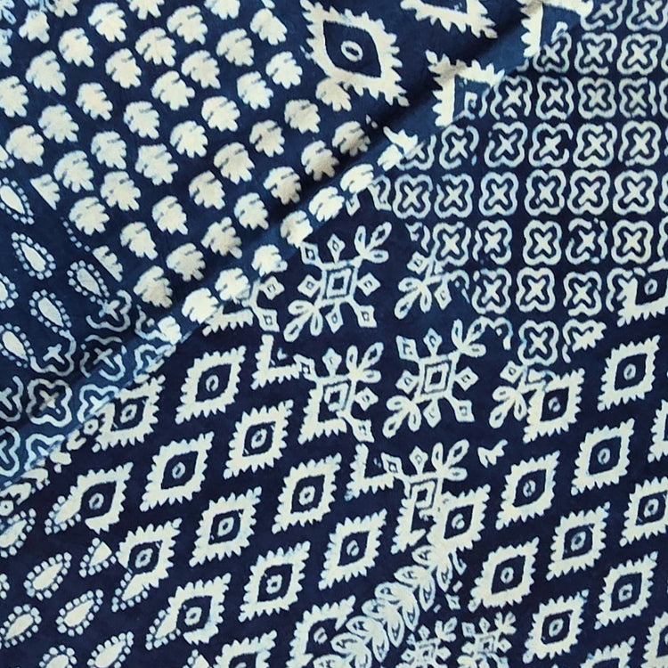 Pure Cotton Indigo Different Blocks Design Hand Block Print Fabric ...