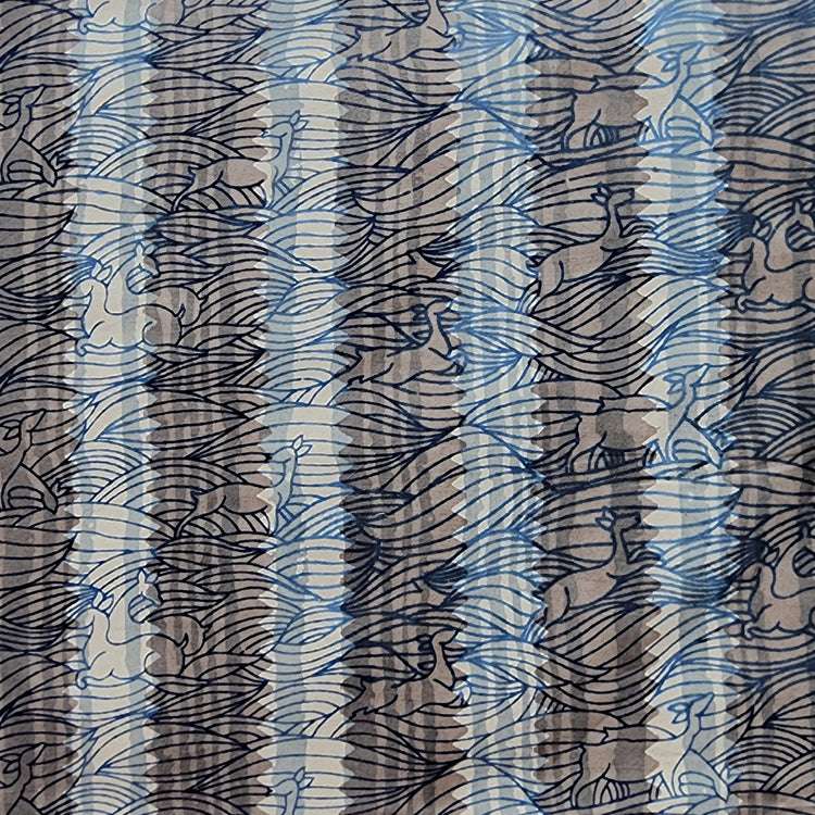 Pure Cotton Dabu Grey With Taupe Border And Dear Self Design Hand Bloc ...
