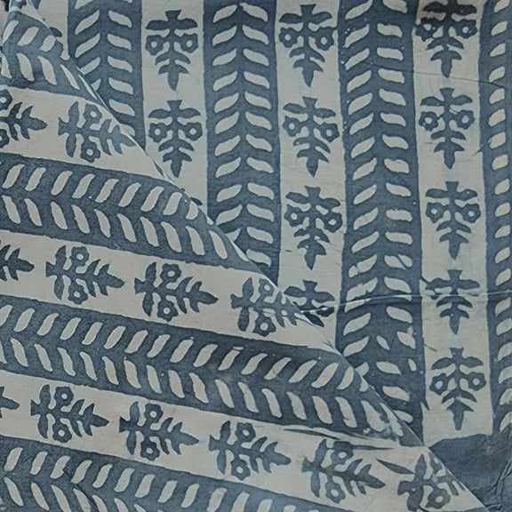 Pure Cotton Dabu Grey With Border Design Stripes Hand Block Print Fabr ...
