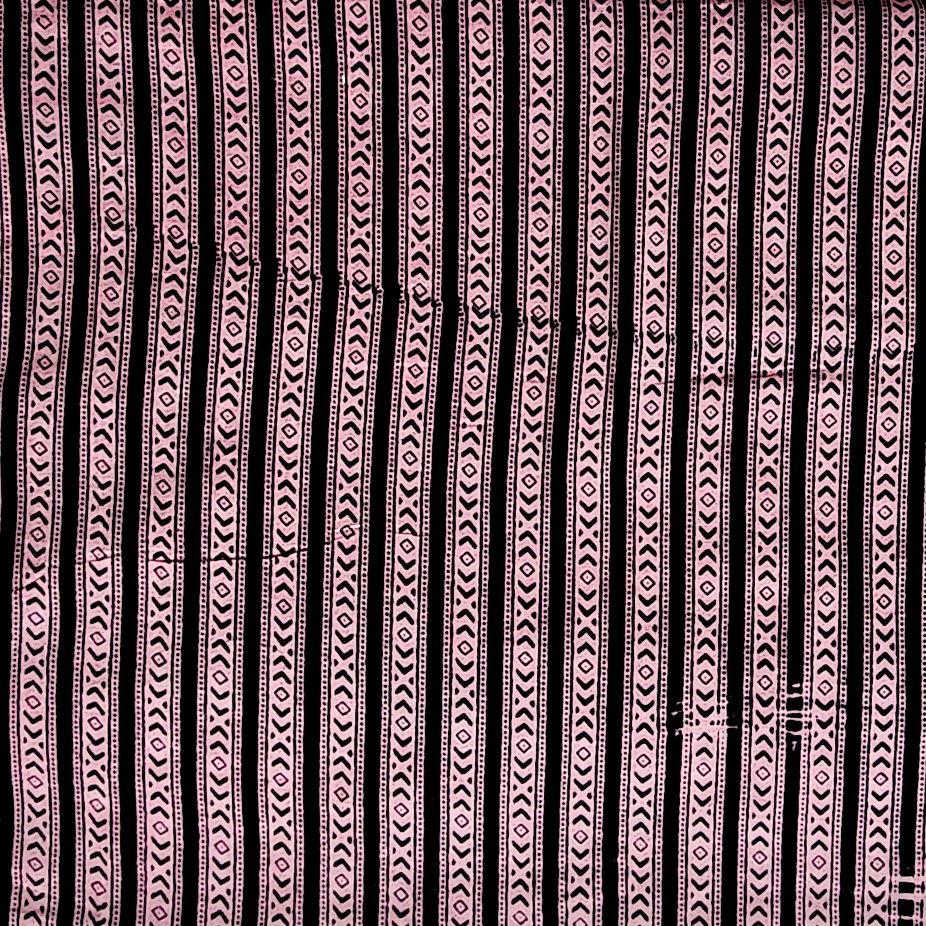 Pure Cotton Dabu Pink With Black Design Stripes Hand Block Print Fabri ...