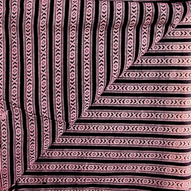 Pure Cotton Dabu Pink With Black Design Stripes Hand Block Print Fabri ...