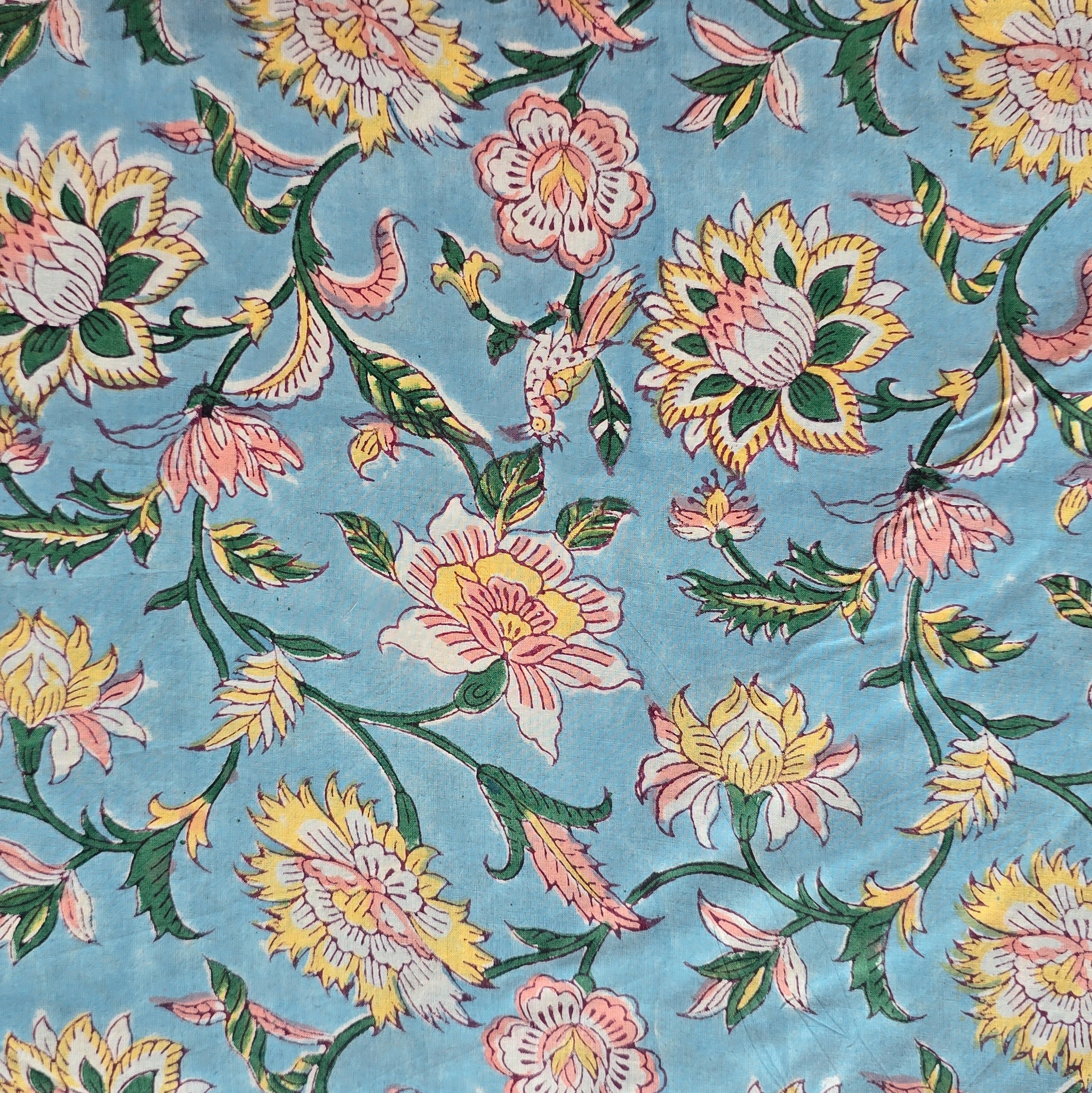 Pure Cotton Jaipuri Blue With Big Flower Jaal Hand Block Print Fabric ...
