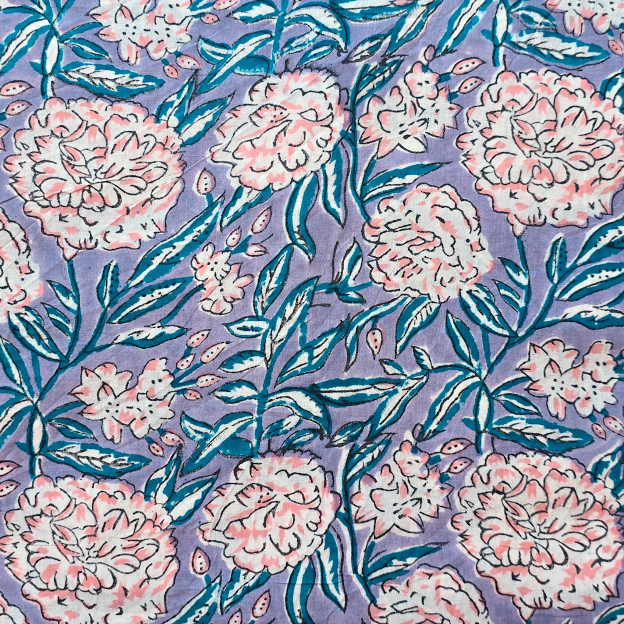 Pure Cotton Jaipuri Light Purple With Peach Flower Jaal Hand Block Pri ...