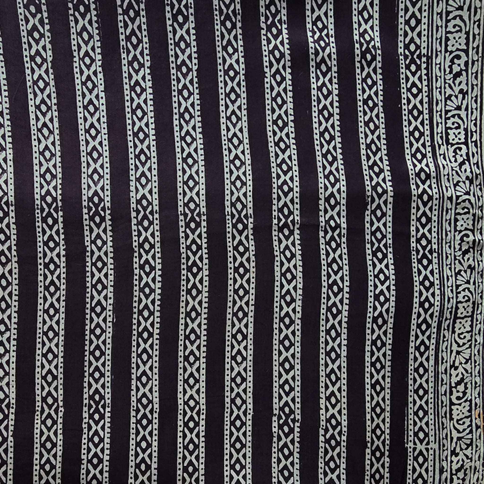Modal Cotton Bagru Black With Cream Border Design Hand Block Print Fab ...