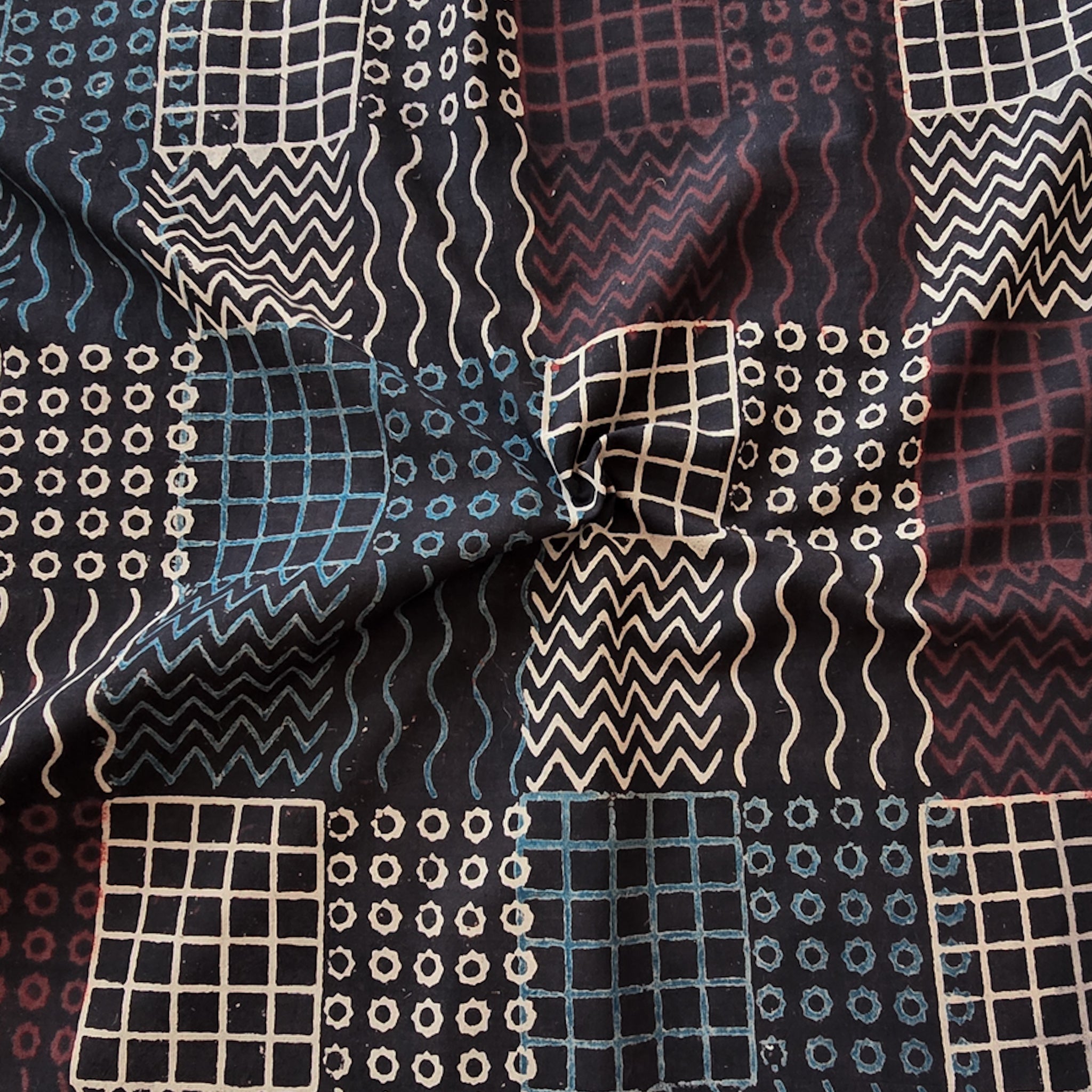 Pure Cotton Ajrak Black With Cream Different Blocks Design Hand Block ...