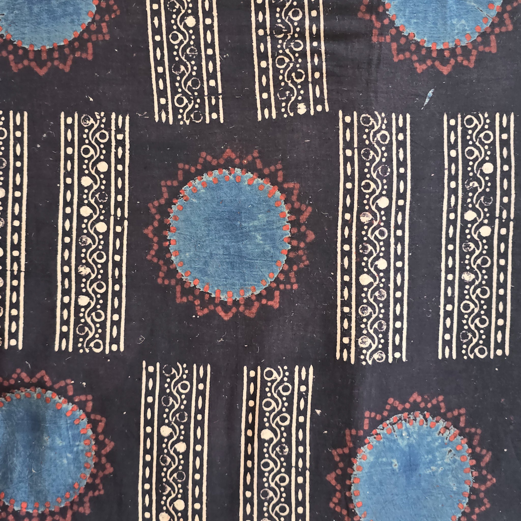 Pure Cotton Ajrak Black With Blue Flower Design Pattern Hand Block Pri – Sanskruti