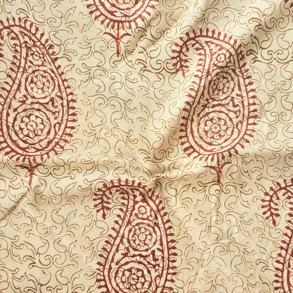 Pure Cotton Bagru Cream With Red Big Kairi Motif Hand Block Print Fabr ...