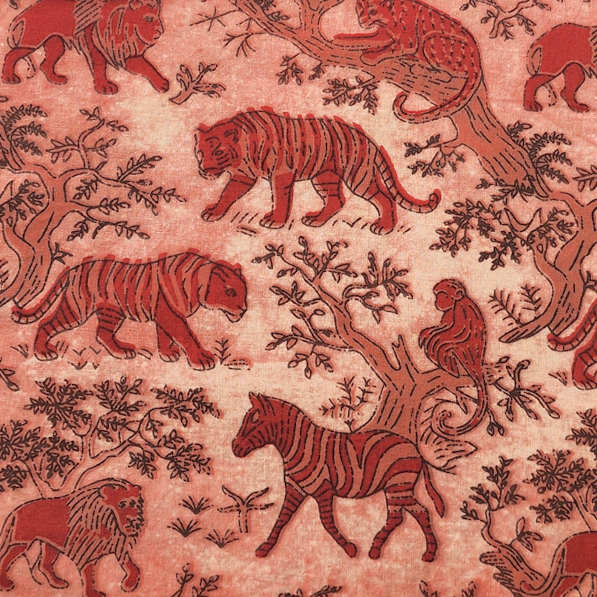 Pure Cotton Vanaspati Red With Jungle Hand Block Print Fabric – Sanskruti