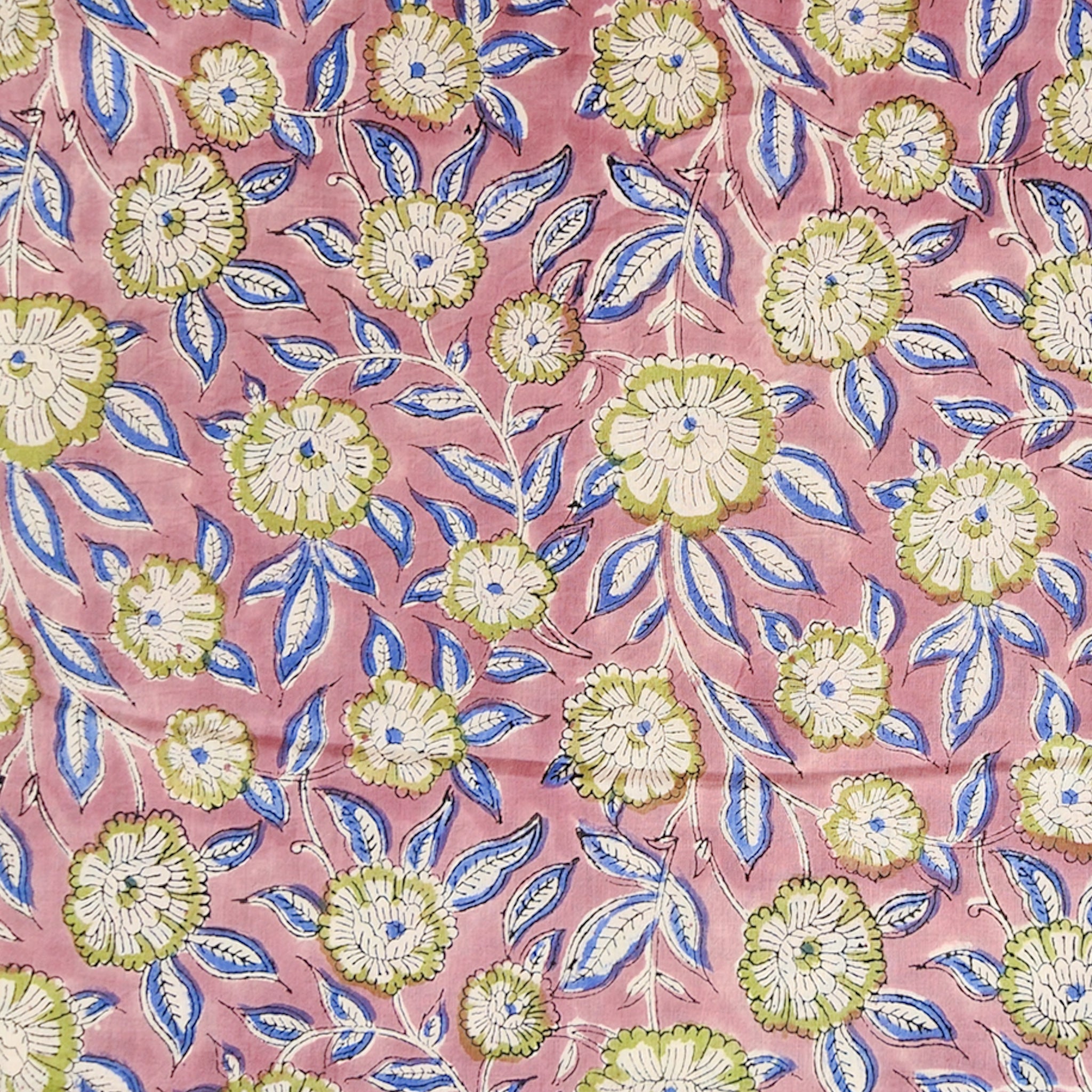 Pure Cotton Jaipuri Soft Pink With Blue Flower Jaal Hand Block Print F ...