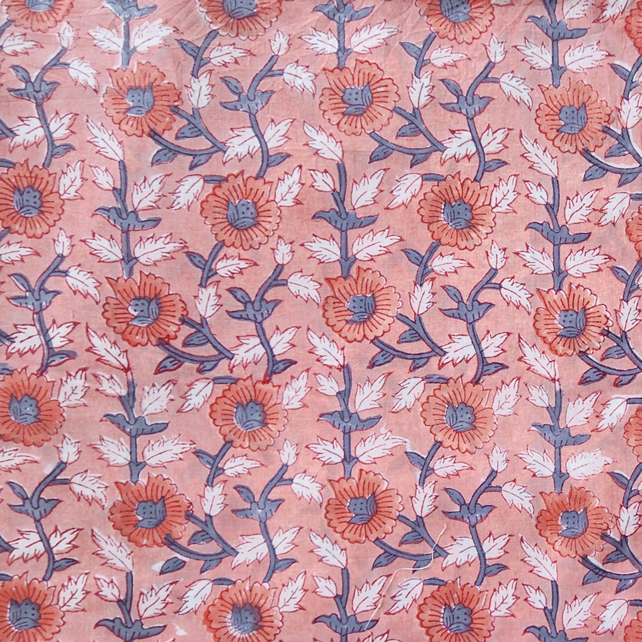 Pure Cotton Jaipuri Peach With Orange And Grey Flower Jaal Hand Block ...