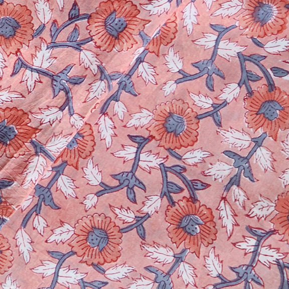 Pure Cotton Jaipuri Peach With Orange And Grey Flower Jaal Hand Block ...