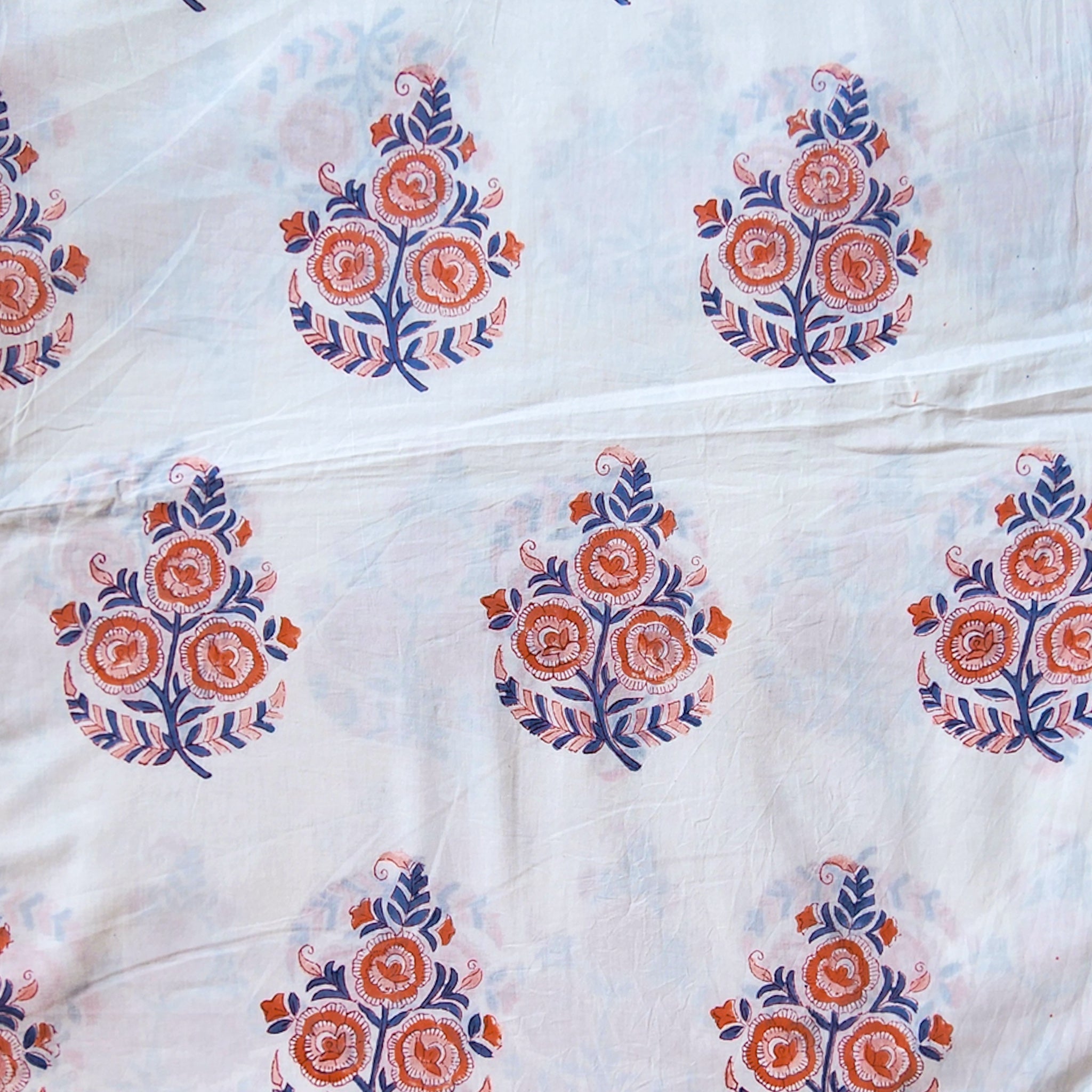 Pure Cotton Jaipuri White With Grey And Orange Flower Plant Motif Hand ...