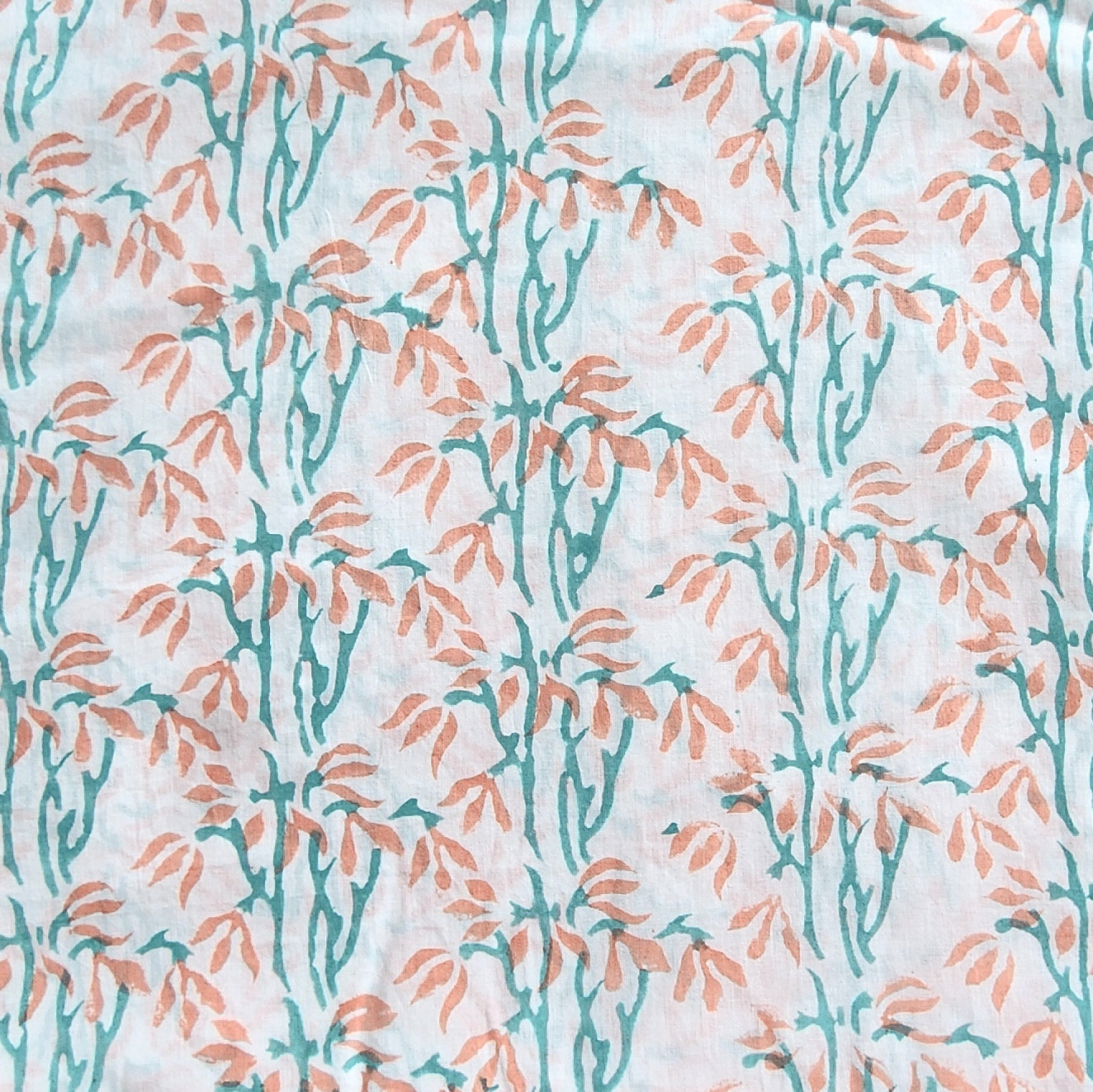 Pure Cotton Jaipuri White With Orange And Green Flower Hand Block Prin ...