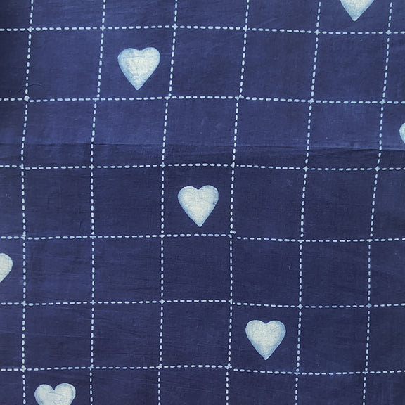 Pure Cotton Akola Indigo Square With Heart Hand Block Print Fabric ...