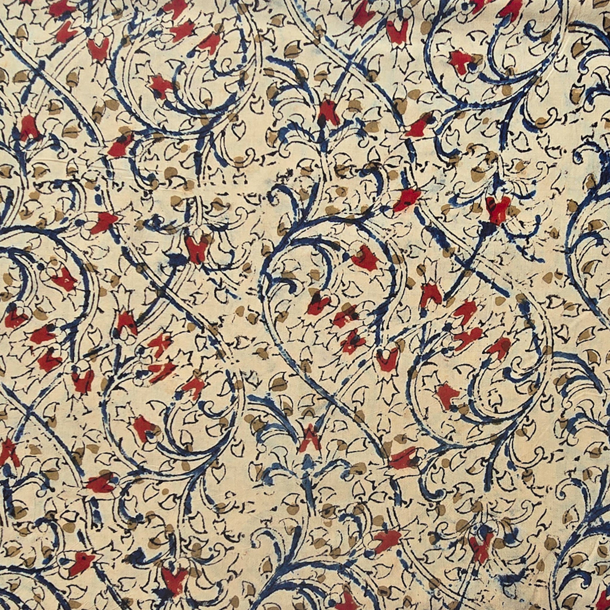 Pre-Cut 0.90 Meter Modal Cotton Kalamkari Cream With Small Red Flower ...