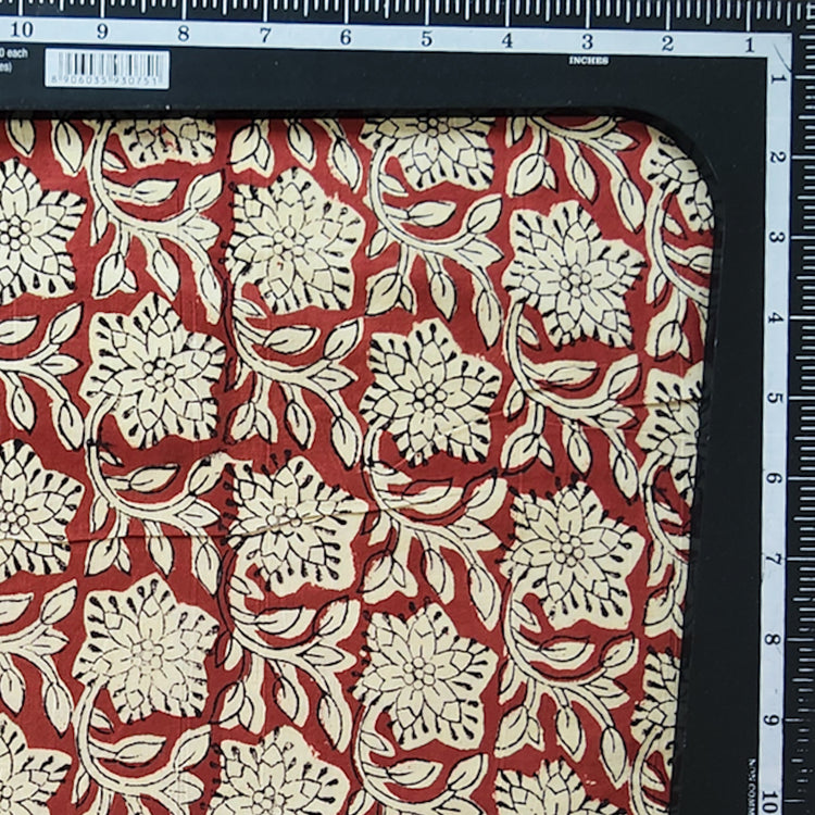 Pure Cotton Bagru Maroon With Cream Flower Jaal Hand Block Print Fabri ...