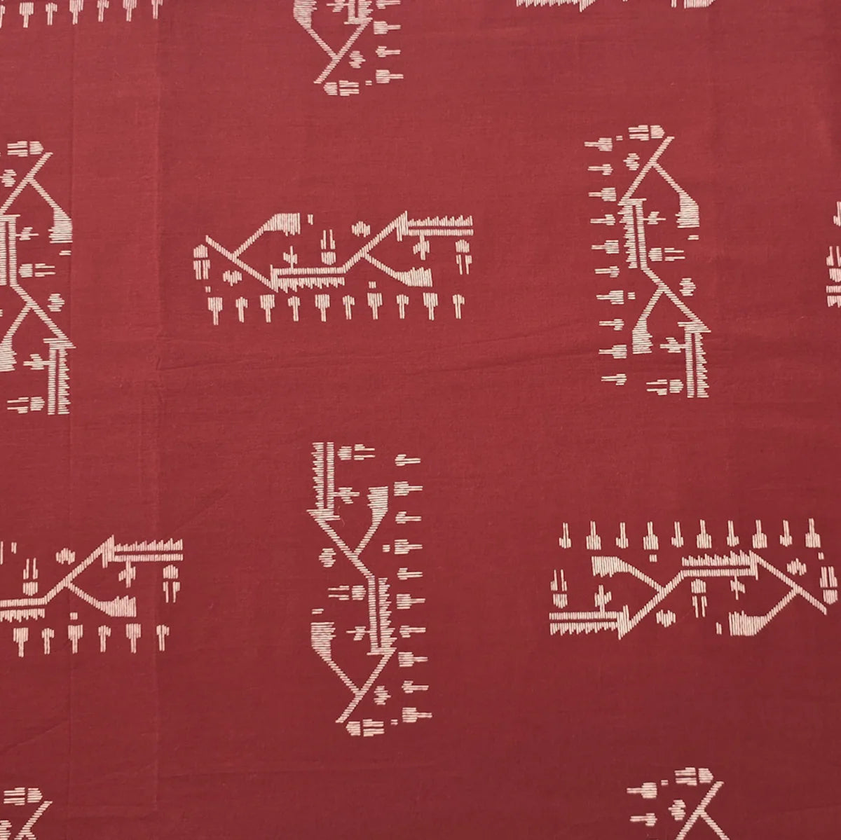(Pre-Cut 2.45 Meter) Pure Cotton Screen Print Maroon With White Fabric ...