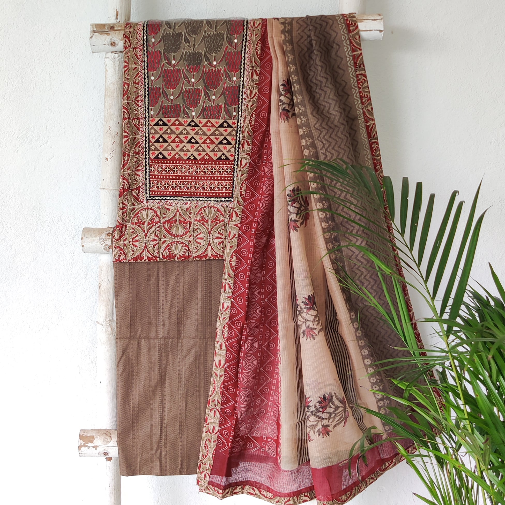 AASHVI-Pure Cotton Kalamkari Red With Kashish Emboiderey Yoke Top And ...