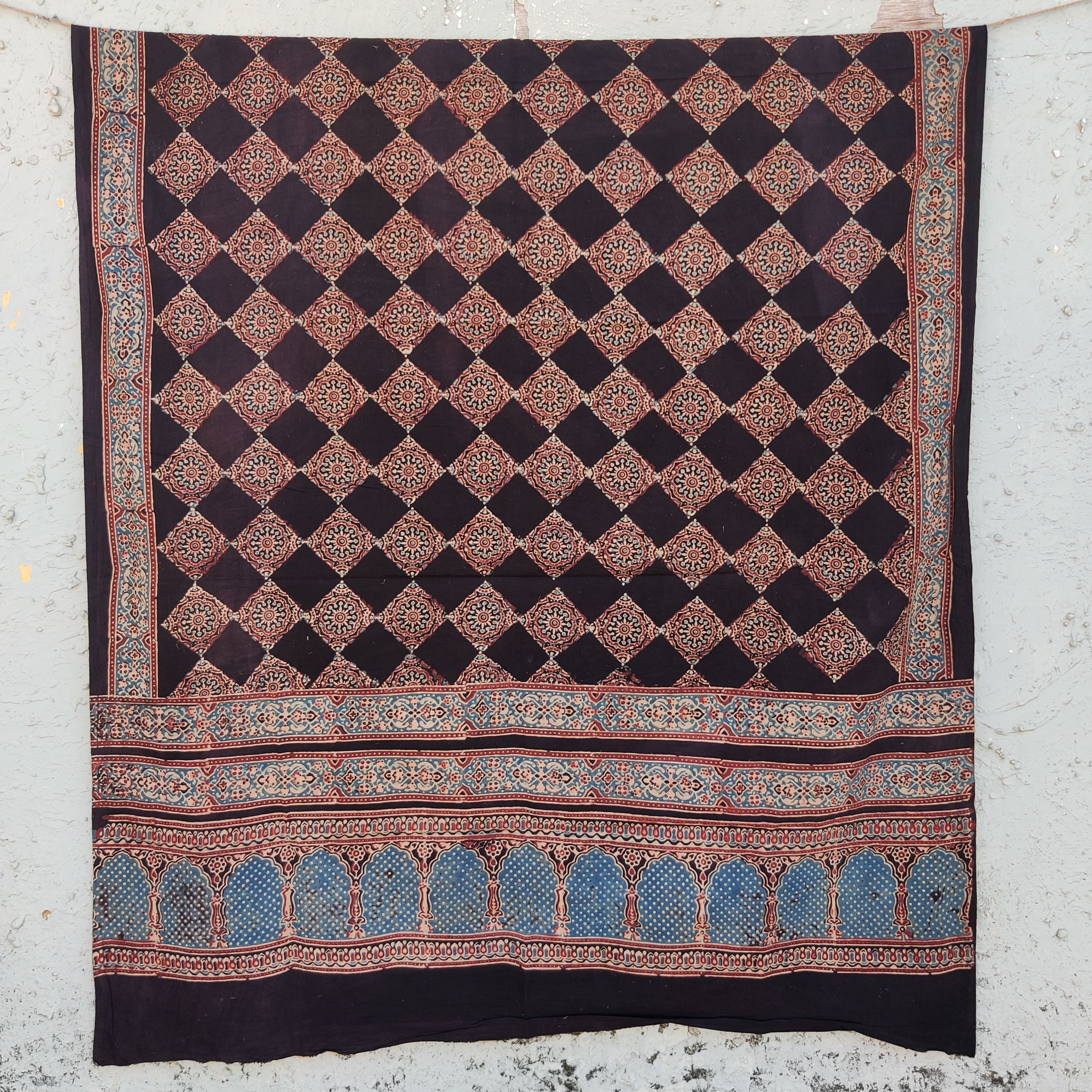 AASMA-Pure Cotton Ajrak Black And Rust Red And Dupatta – Sanskruti