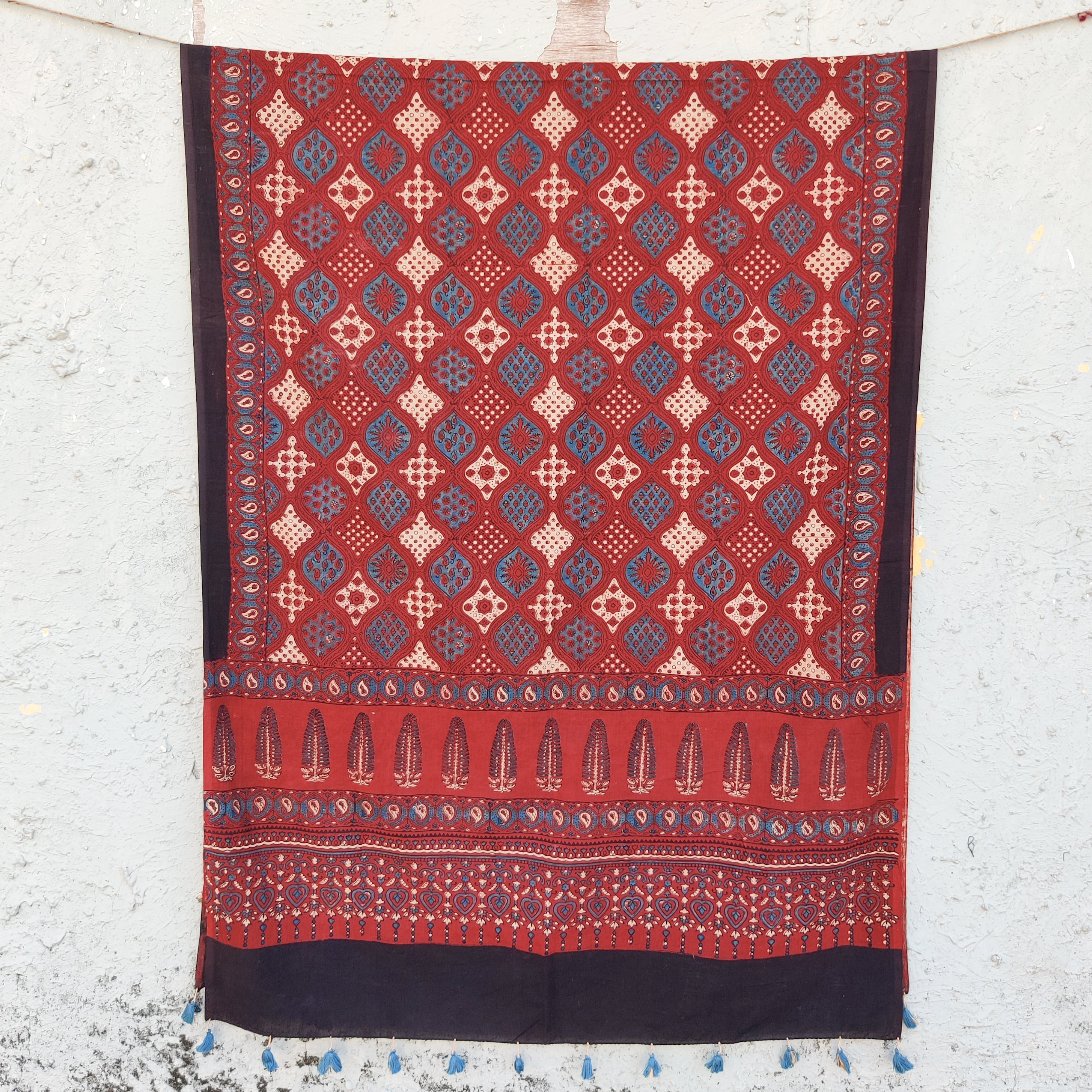 AASMA-Pure Cotton Ajrak Red Intricate Design Hand Block Print Dupatta ...