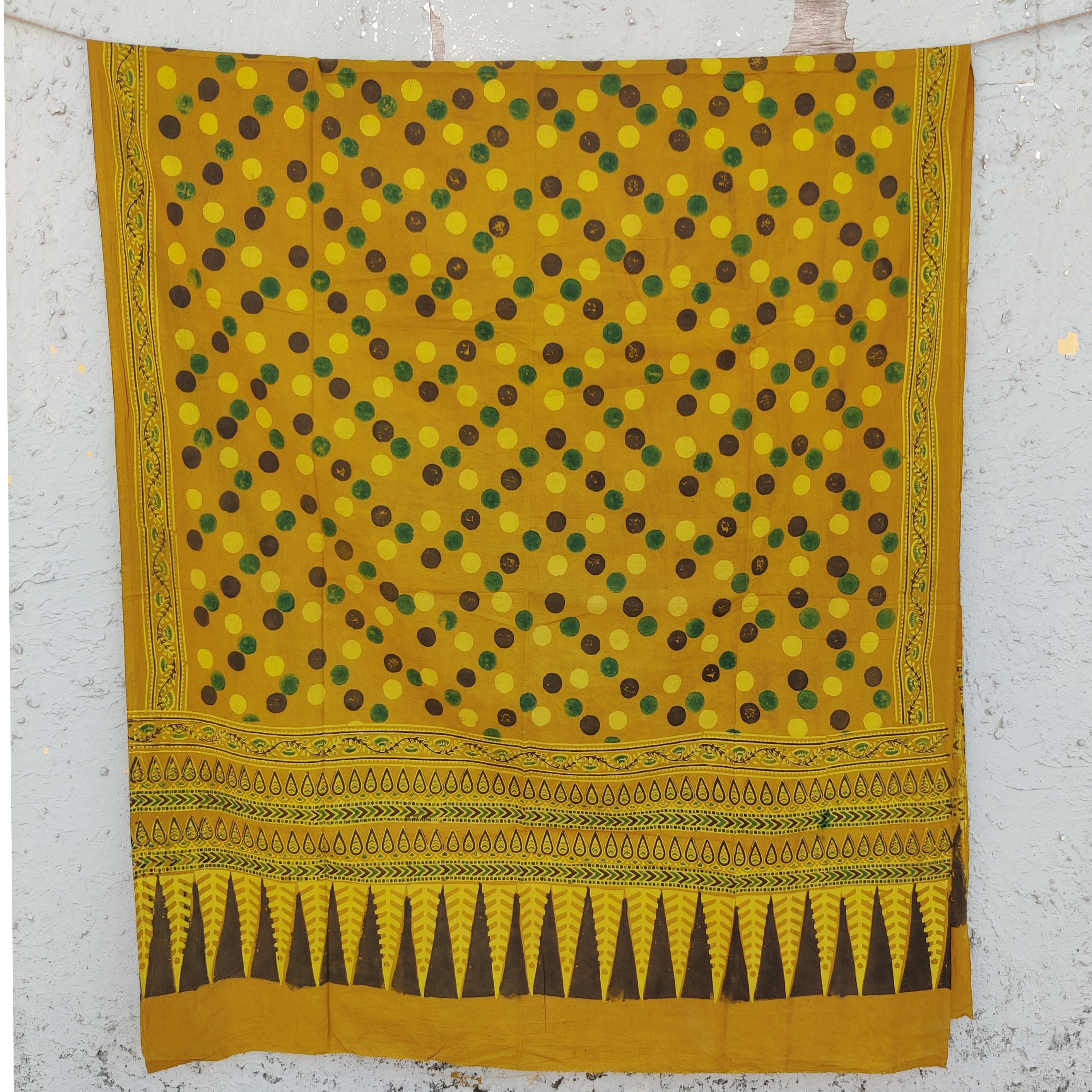 AASMA-Pure Cotton Ajrak Yellow And Black Dots Dupatta – Sanskruti