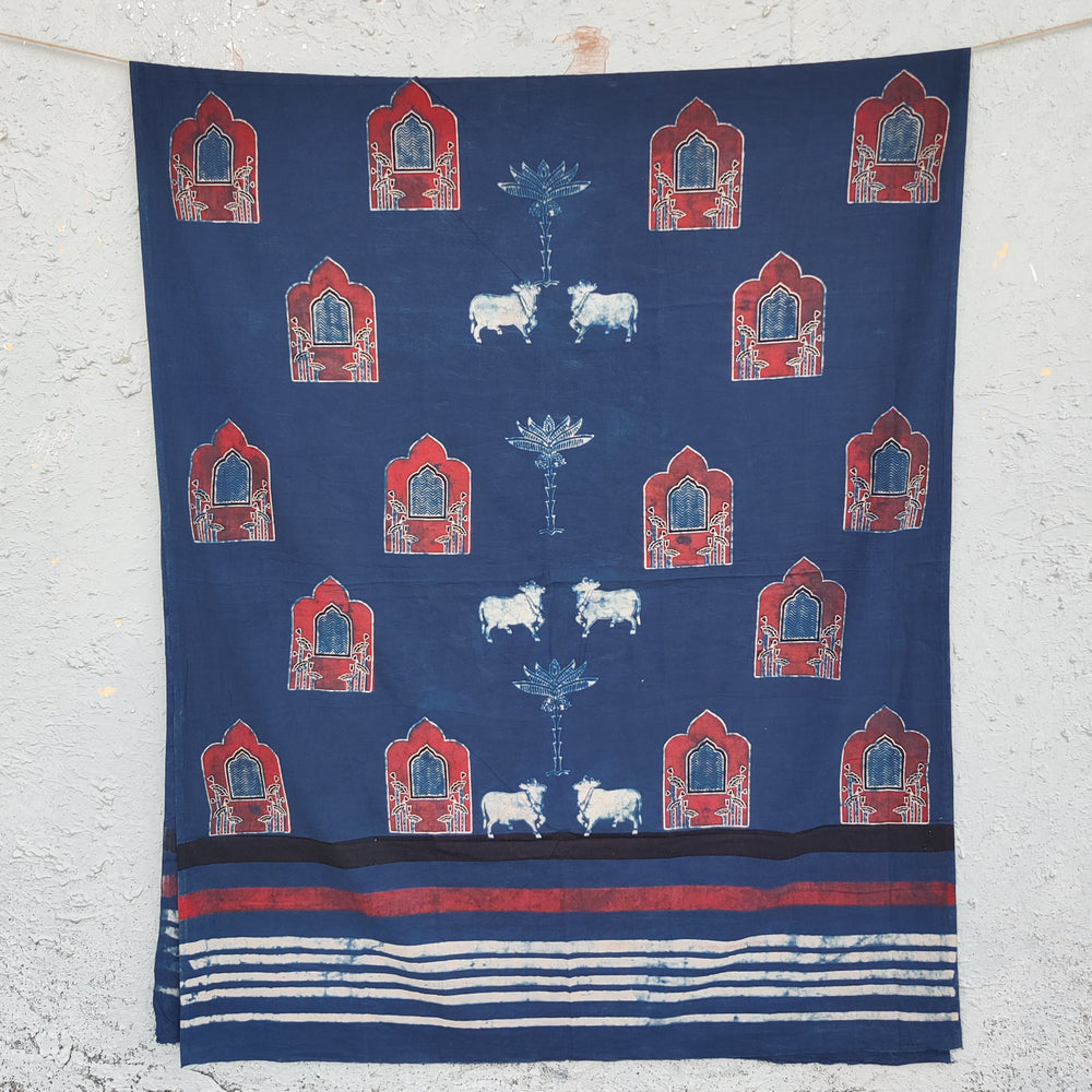 Pure Cotton Rust Discharge With Cream Orange Border Stripes Hand Block ...