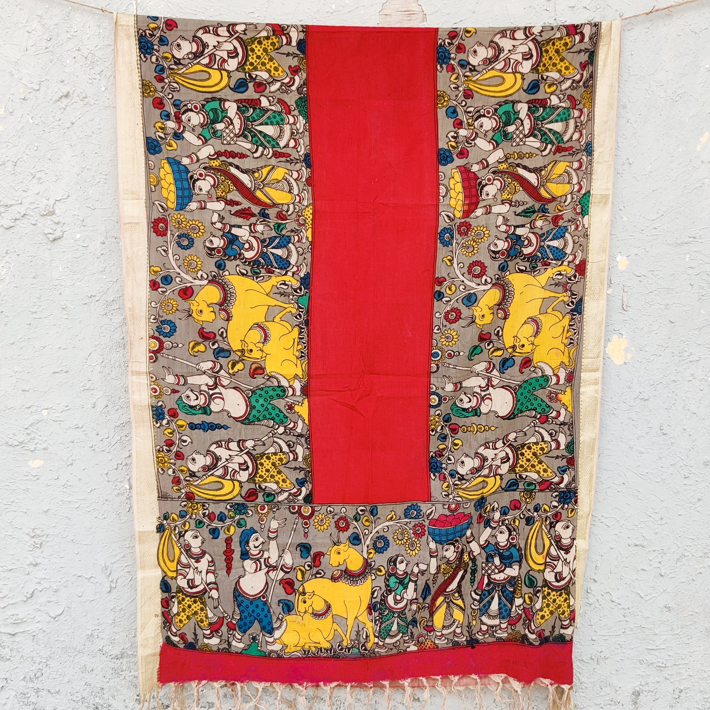 BANDHANI-KALAMKARI-Pure Cotton Bandhani Top Fabric With Hand Painted K ...