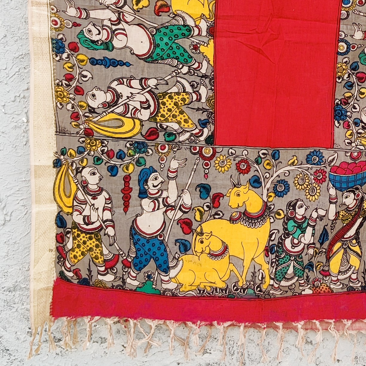 BANDHANI-KALAMKARI-Pure Cotton Bandhani Top Fabric With Hand Painted K ...